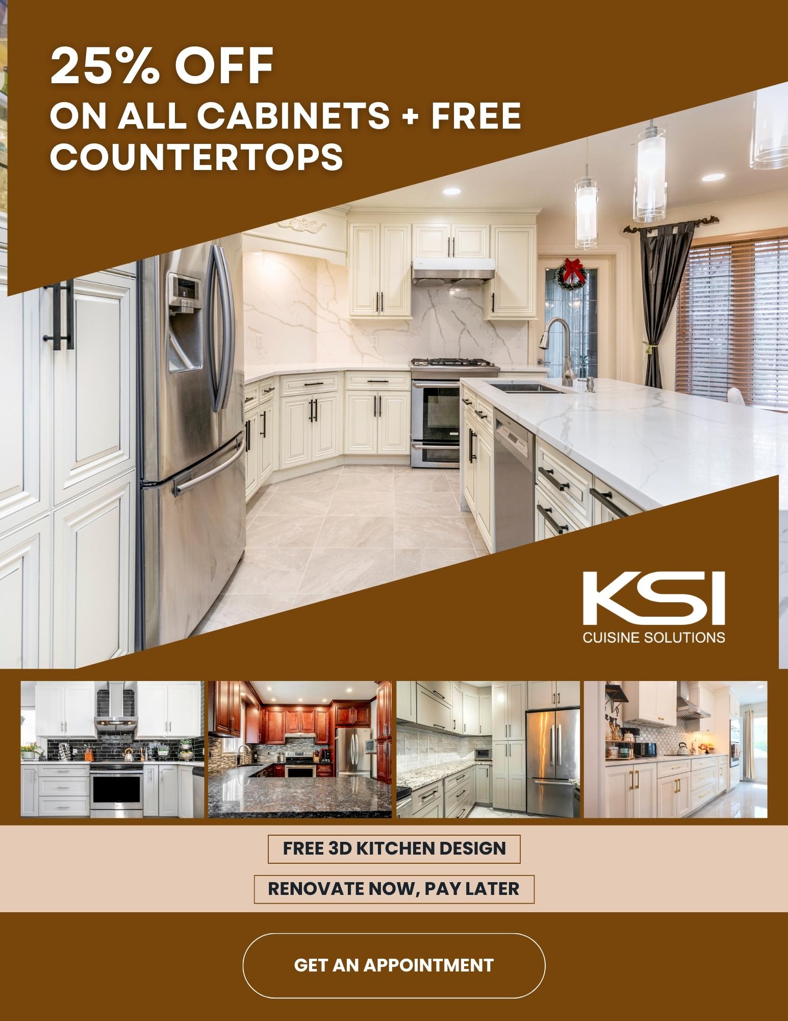 Get 25% off kitchen cabinets + free quartz countertops!